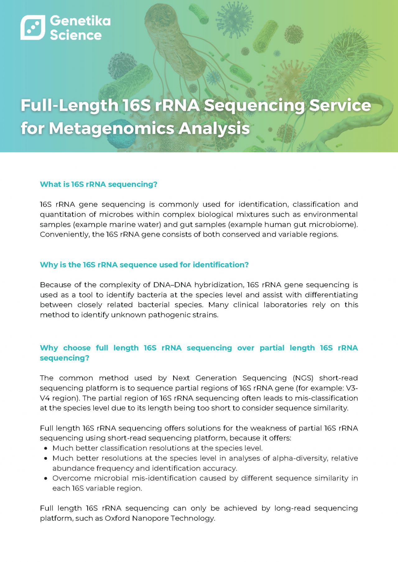 Full-Length 16s rRNA / ITS Metagenomic Sequencing Service